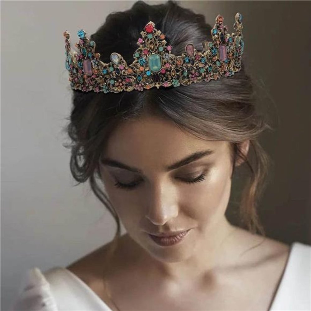 Sparkling Gold Bridal Crown: Elegant Baroque Rhinesto… - Gem